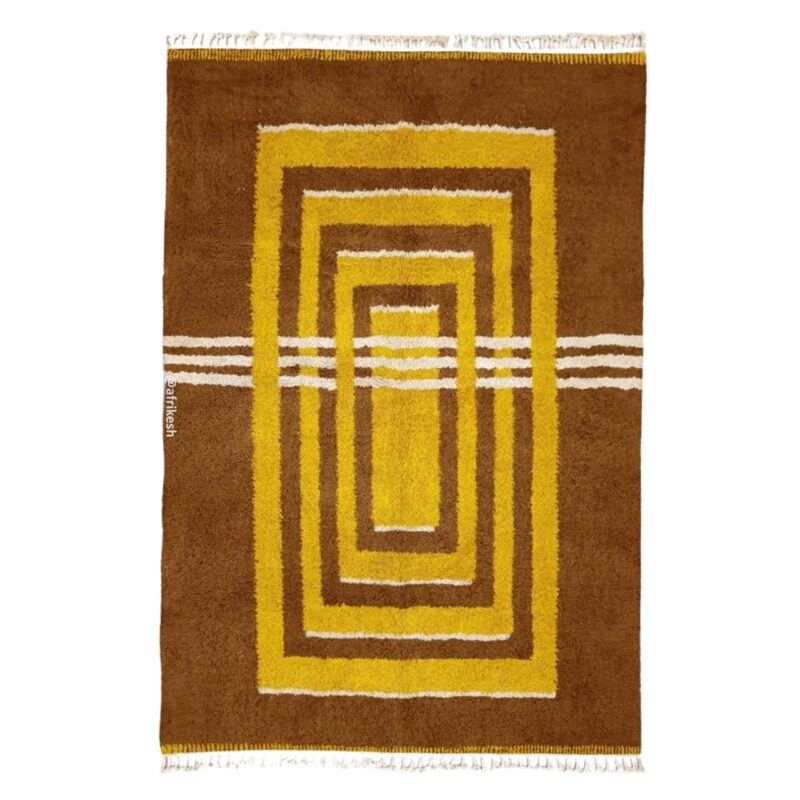 Aderfi– Beni Ourain Beige and White Moroccan Rug – Custom Geometric Rug