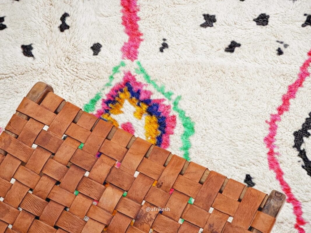 Zayna – Moroccan Beni Ourain Artistic Rug- Colorful Geometric Azilal Carpet